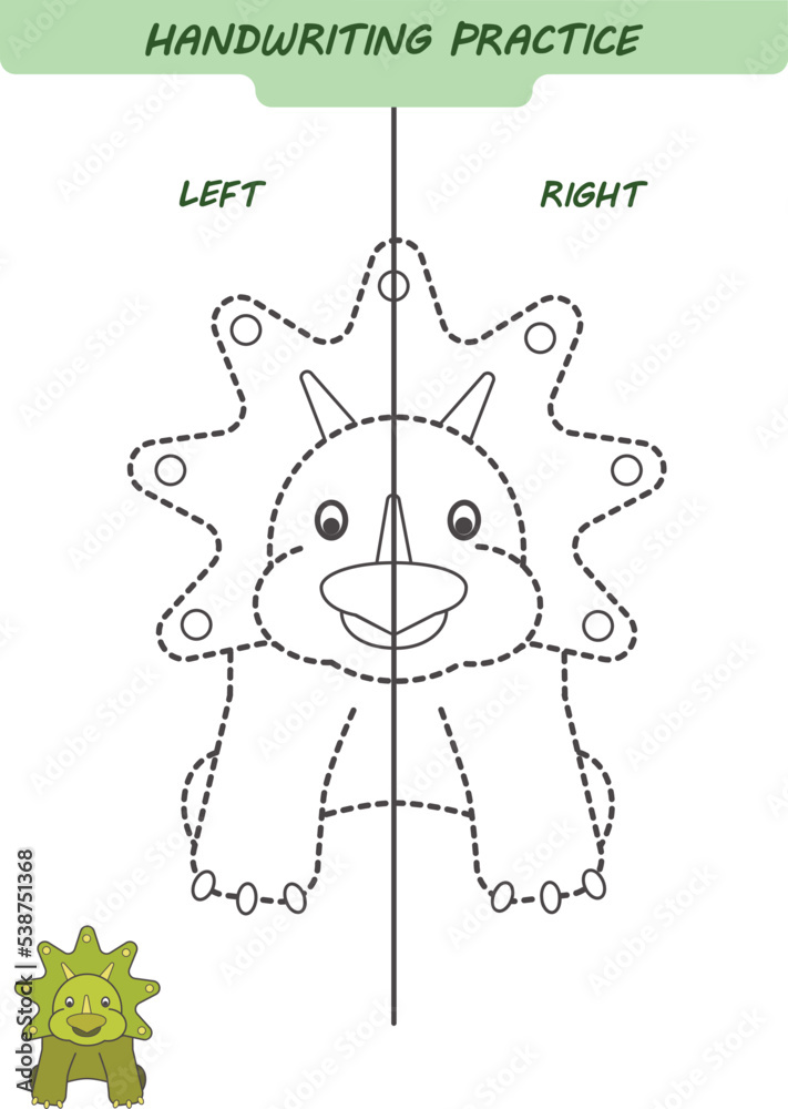 Draw and color a triceratops dinosaur. Handwriting practice sheet for ...