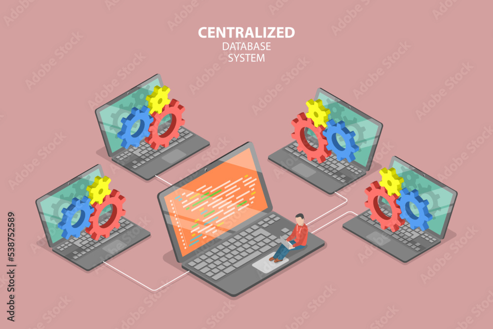 3D Isometric Flat Vector Conceptual Illustration of Centralized ...