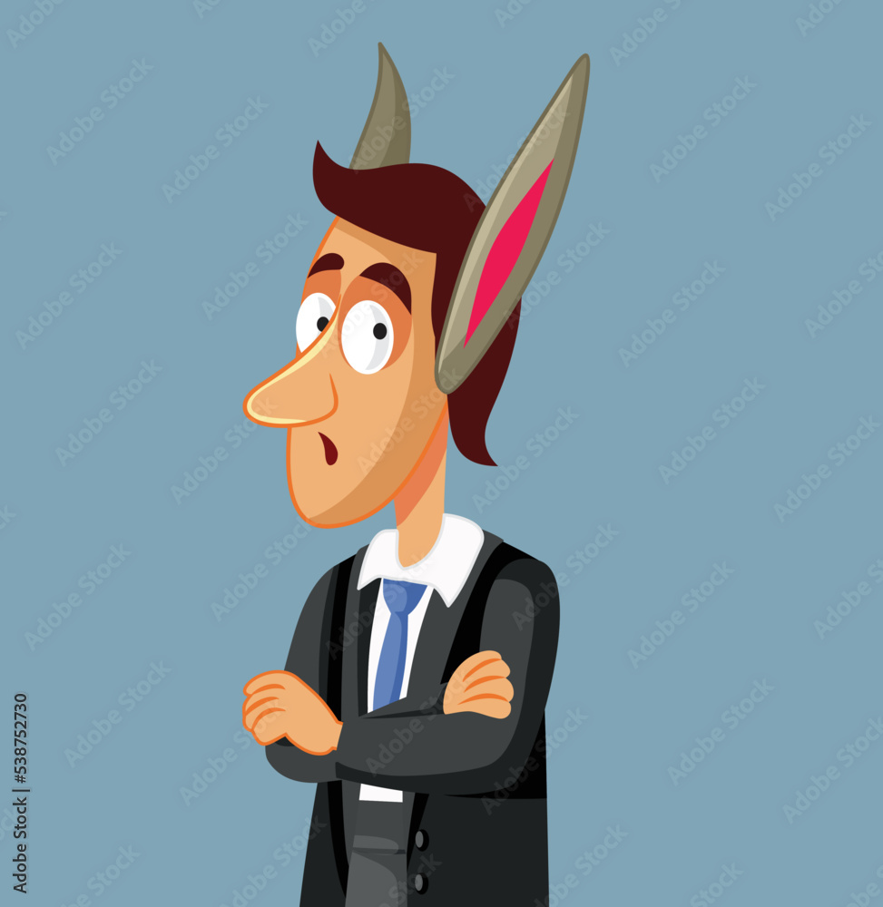 Funny Businessman with Donkey Ears Vector Cartoon Illustration. Office ...