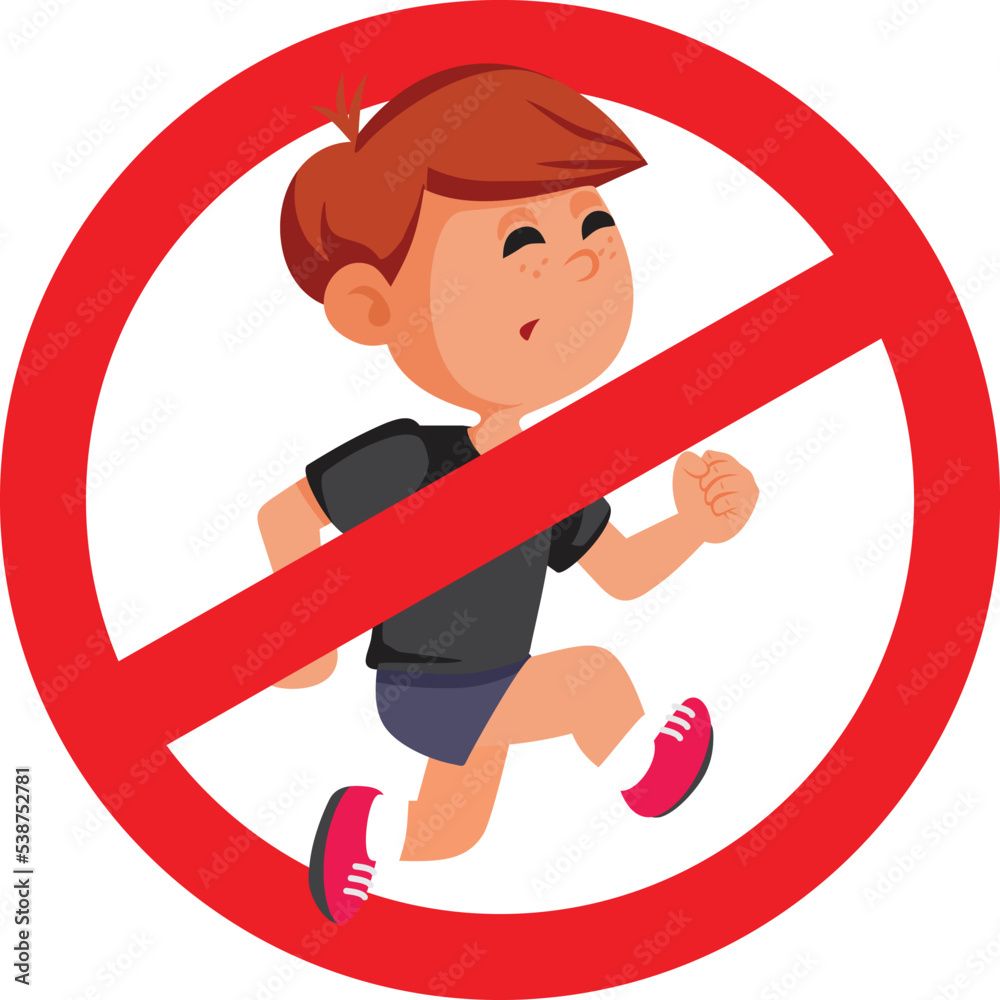 Do not Run Sign for Kids Vector Cartoon Icon. Wet slippery floor ...