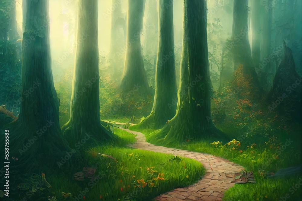 Enchanted Forest Game Background Illustration, Realistic Style Concept ...