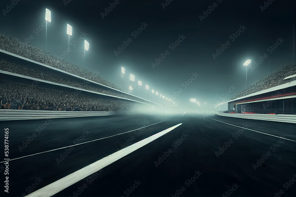 Race Track Arena with Spotlights. Empty Racing track with grandstands ...