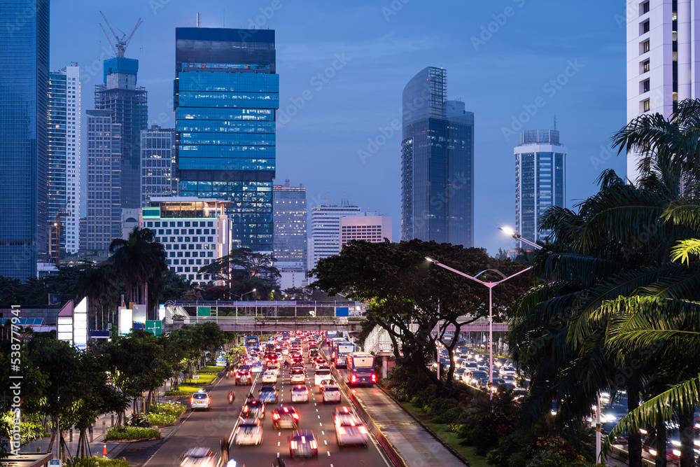 Jakarta, Indonesia: Traffic along the Sudirman avenue in Jakarta ...
