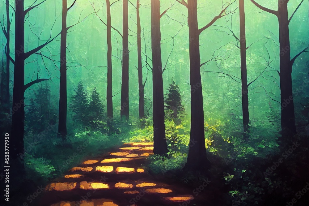 Forest background. Dark forrest nature view Stock Illustration | Adobe ...