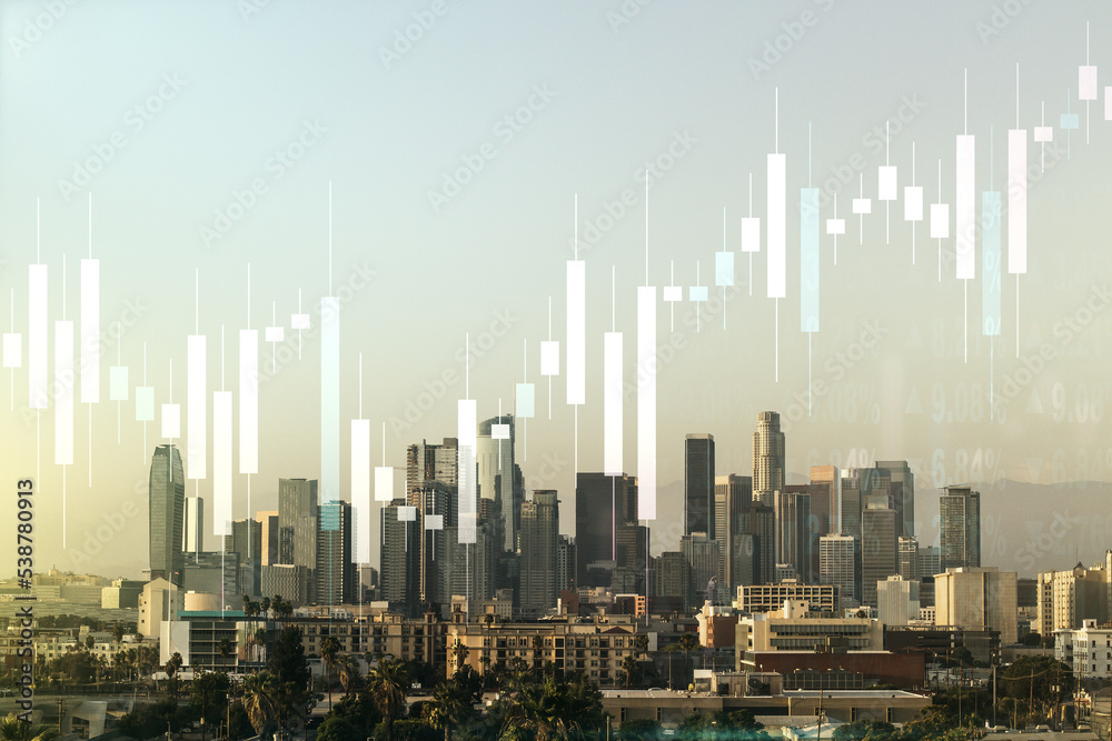 Double exposure of virtual creative financial diagram on Los Angeles ...