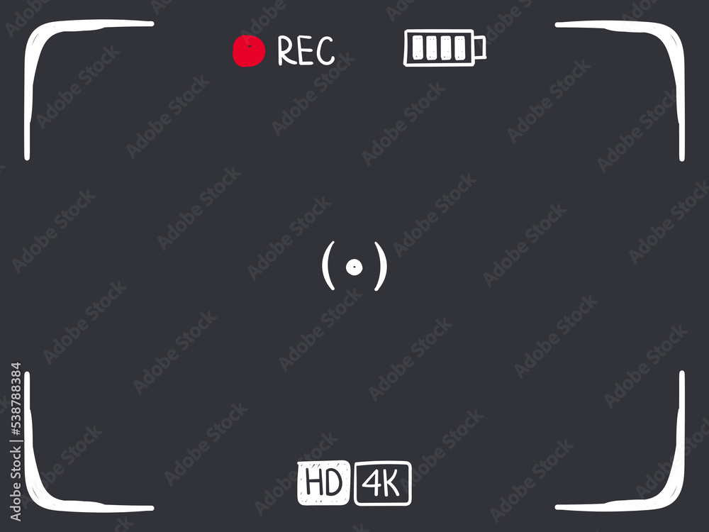 Camera viewfinder frame hand drawn, video or photo focus screen. Sketch ...