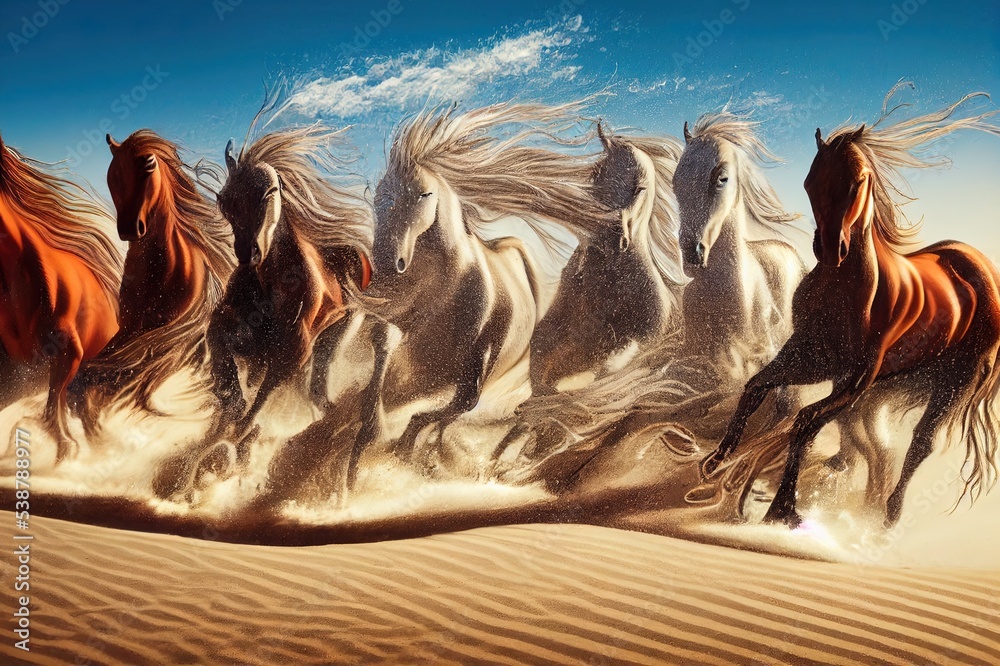 7 Horses Painting Hd