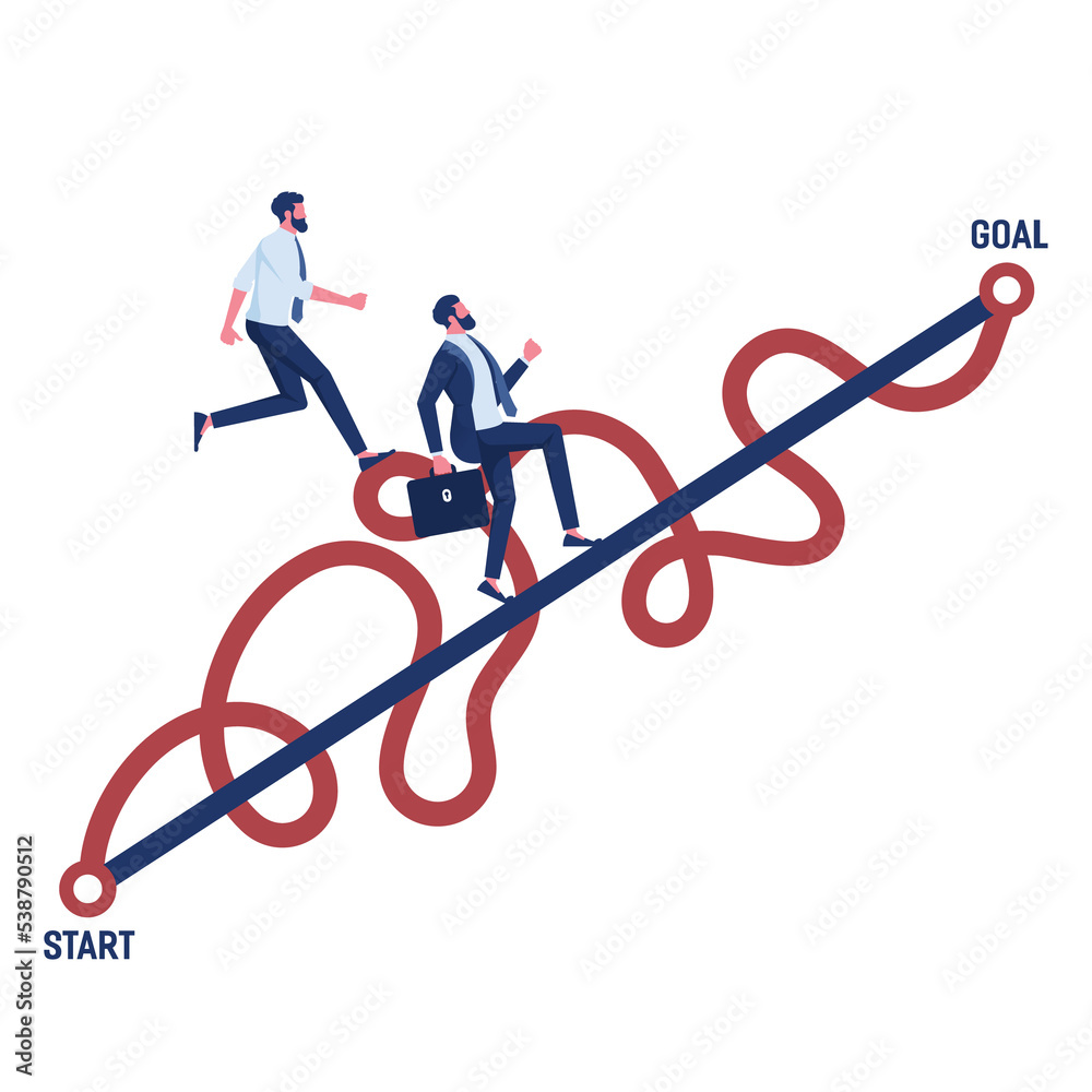 Easy or shortcut way to win business success or hard path and obstacle ...