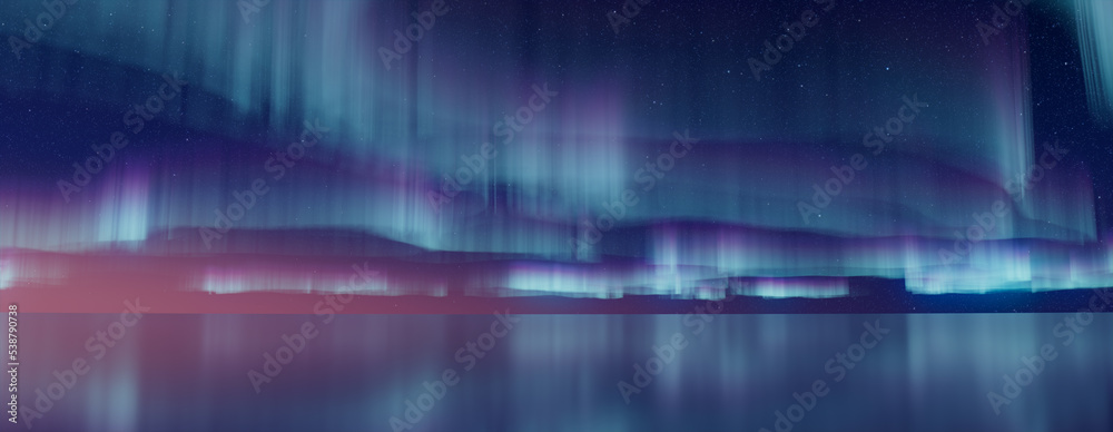Aurora Borealis reflected in Water. Blue Northern Lights Background ...