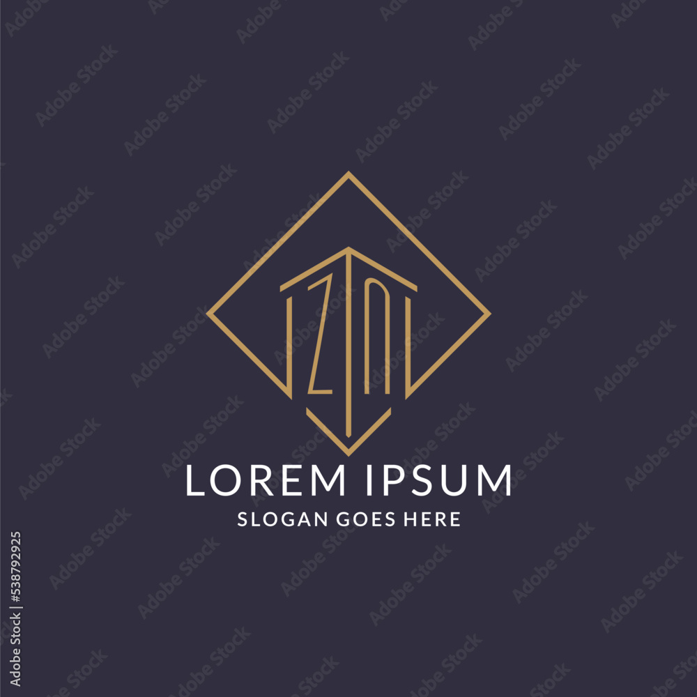Letter ZN logo with rhombus square line shape, luxury modern logo style ...