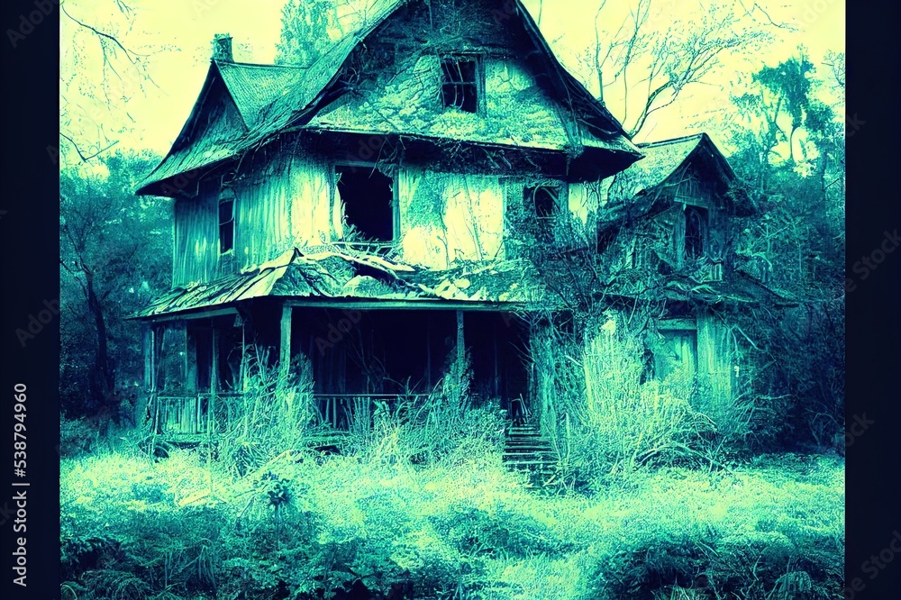 Vertical Halloween banner with haunted house. Old abandoned house in ...