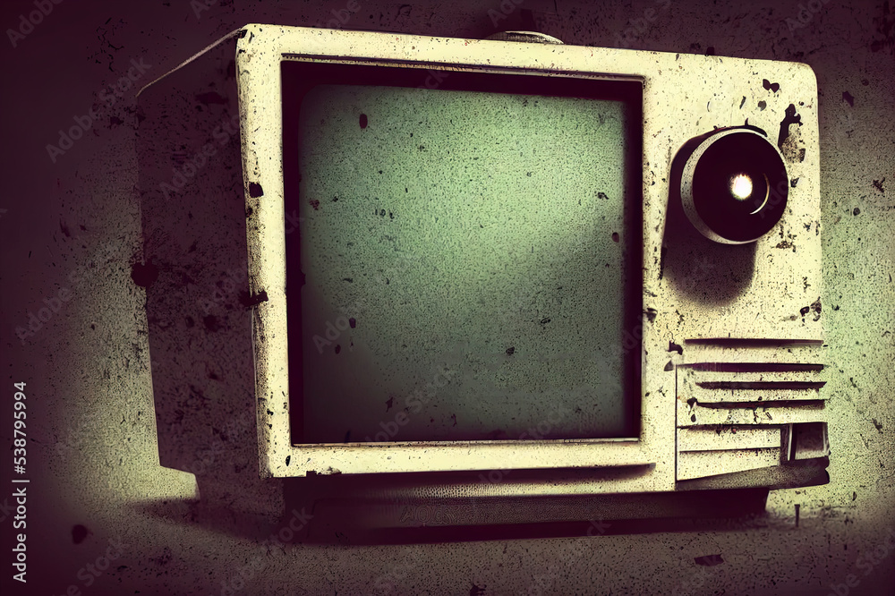 Horror scary movie concept. Hand of ghost on screen of vintage tv in ...