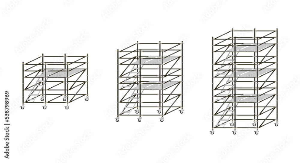 Mobile scaffolding, white background, used in construction areas. Stock ...