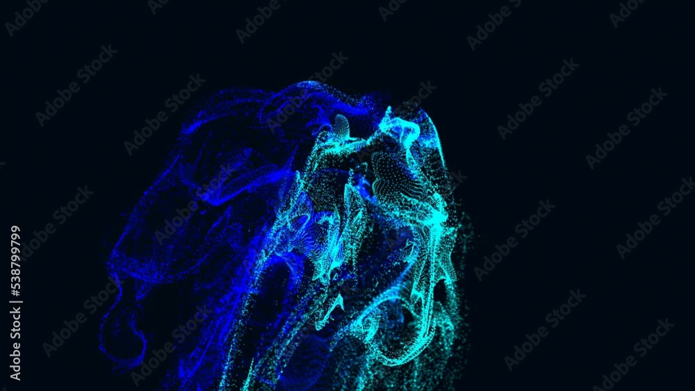 Neon blue animated background. A randomly moving stream of particles ...