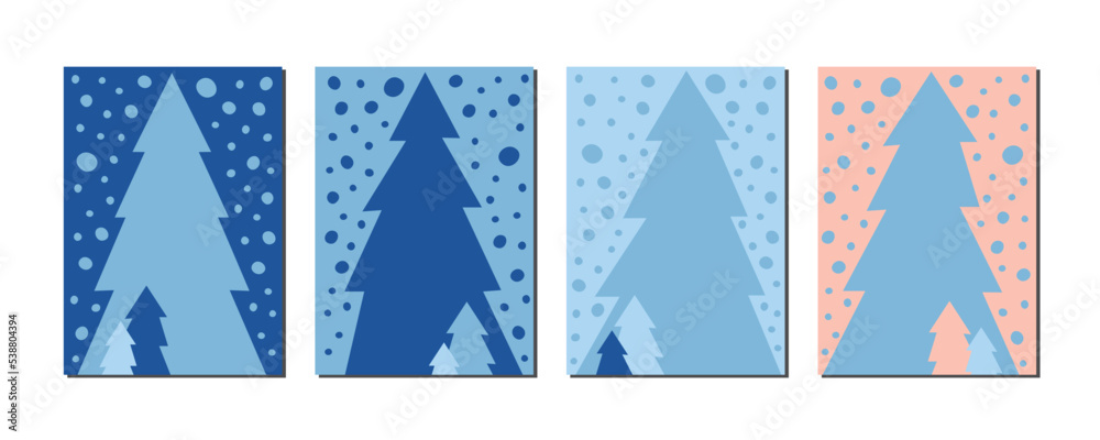 collection of simple flat and abstract fir trees design with snow and ...