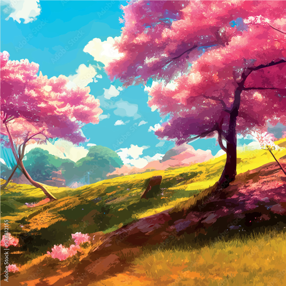 vector illustration. artistic picture Japan volcanic mountains. Asian ...