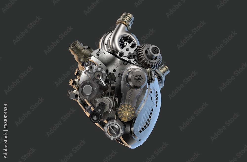 Car engine with heart shape and mechanism and gears Stock Illustration ...