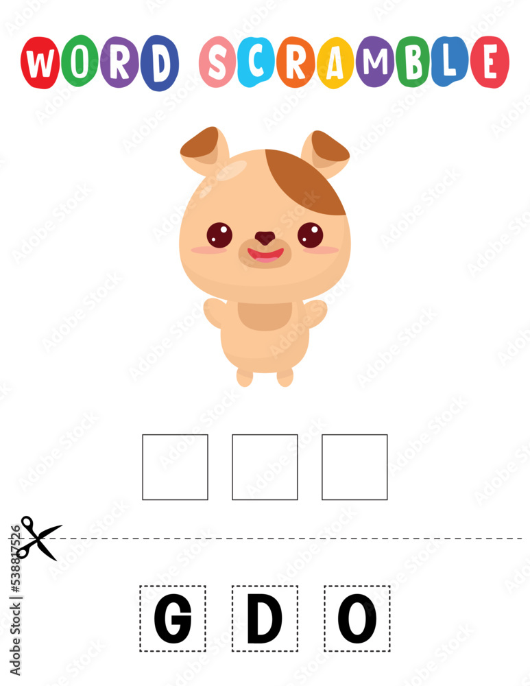 Dog Word scramble . Educational game for kids. English language ...