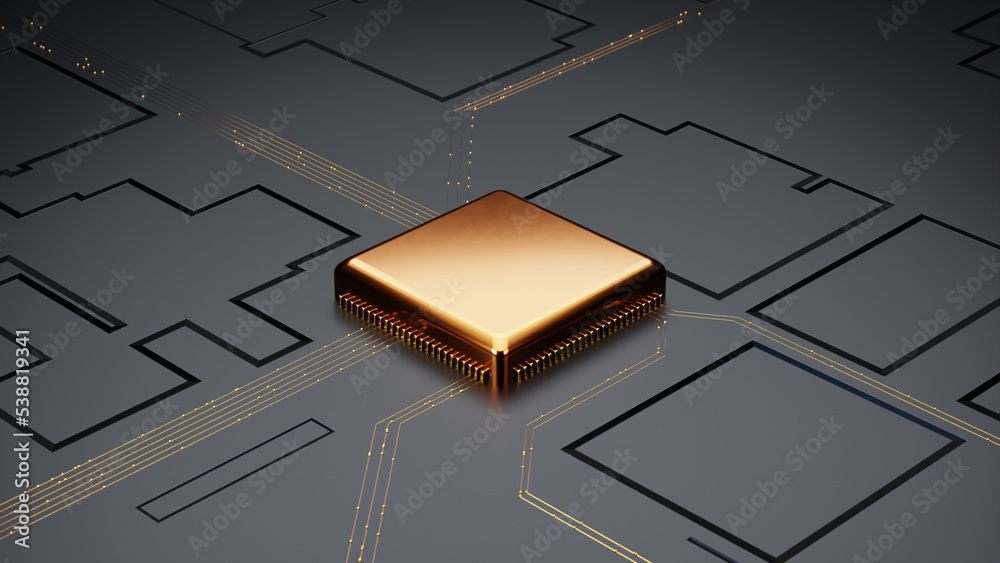 gold computer processor working hard transfer data, technology ...