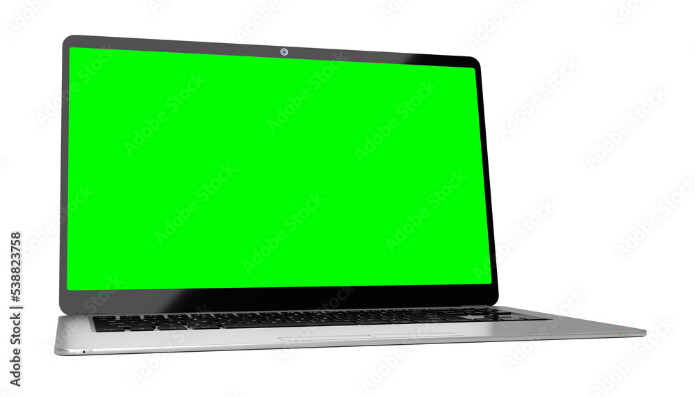 Modern laptop with green screen isolated on transparent background - 3D ...