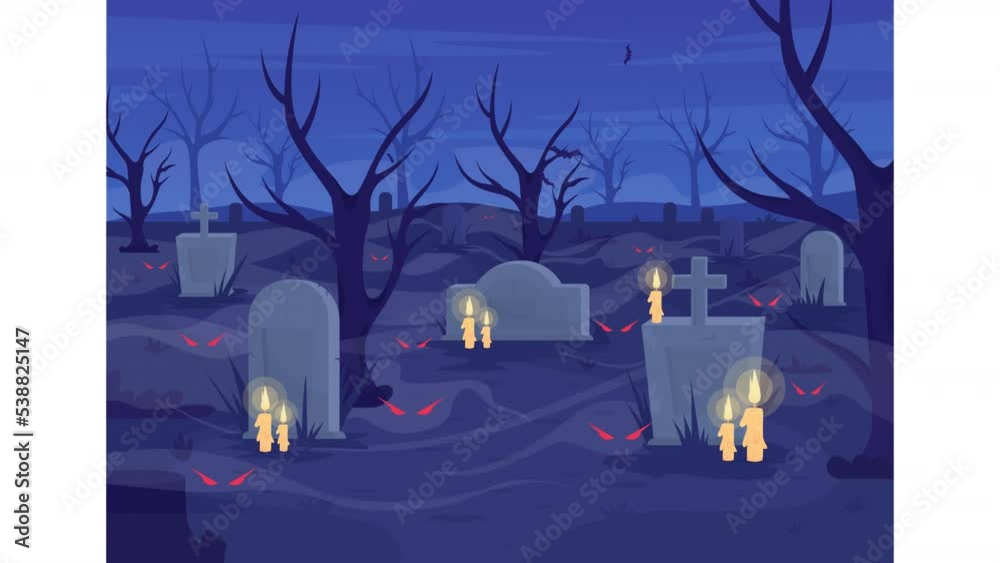 Animated haunted tombs illustration. Evil ghosts with red eyes. Spooky ...