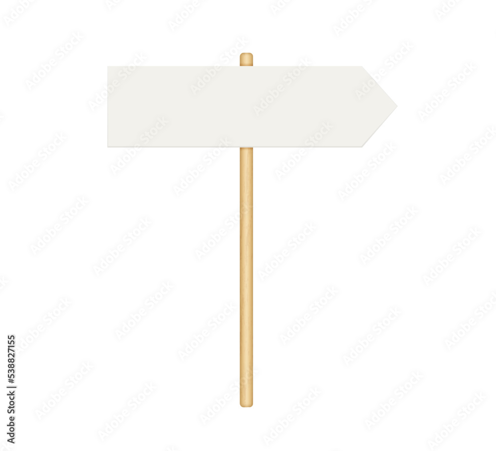 Signboard with wooden pole. Direction sign post with arrow. Street road ...