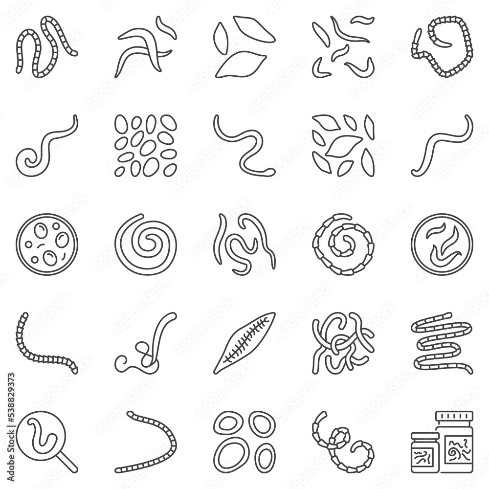 Helminth outline icons set - parasitic worms vector concept signs Stock ...