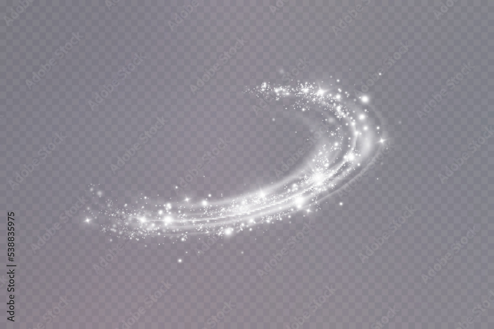 Magic spiral with sparkles.White light effect.Glitter particles with ...