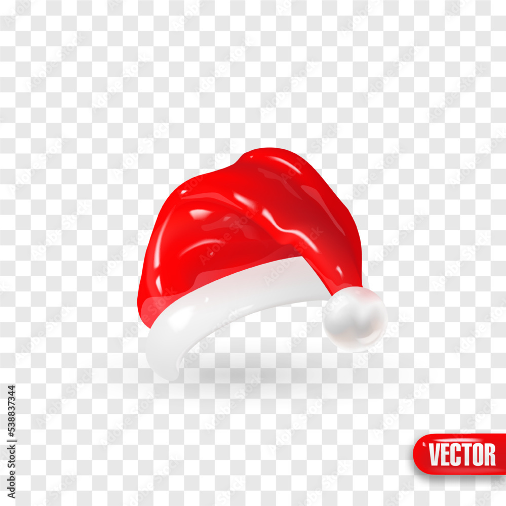 Poster Red Santa Claus Hats. Vector render 3d realistic illustration ...