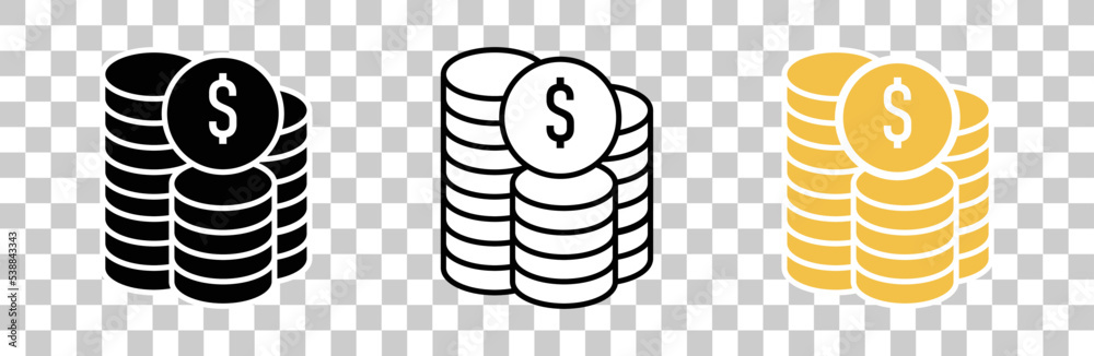 Coin icon. Coins stack icon. Money stacked coins icon. Coins symbol ...