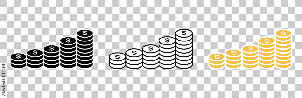 Coin icon. Coins stack icon. Money stacked coins icon. Coins symbol ...