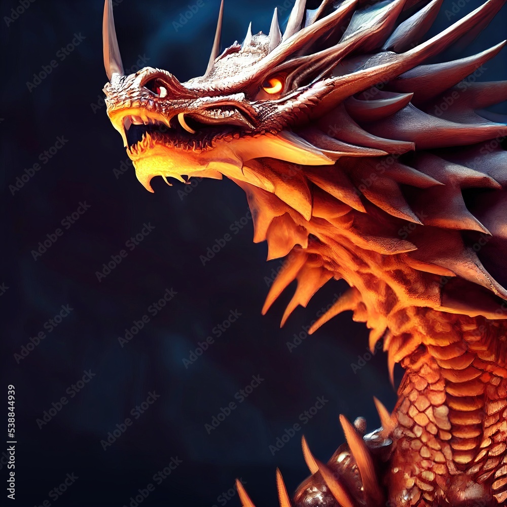 Portrait of a beautiful formidable legendary dragon. Image of an ...