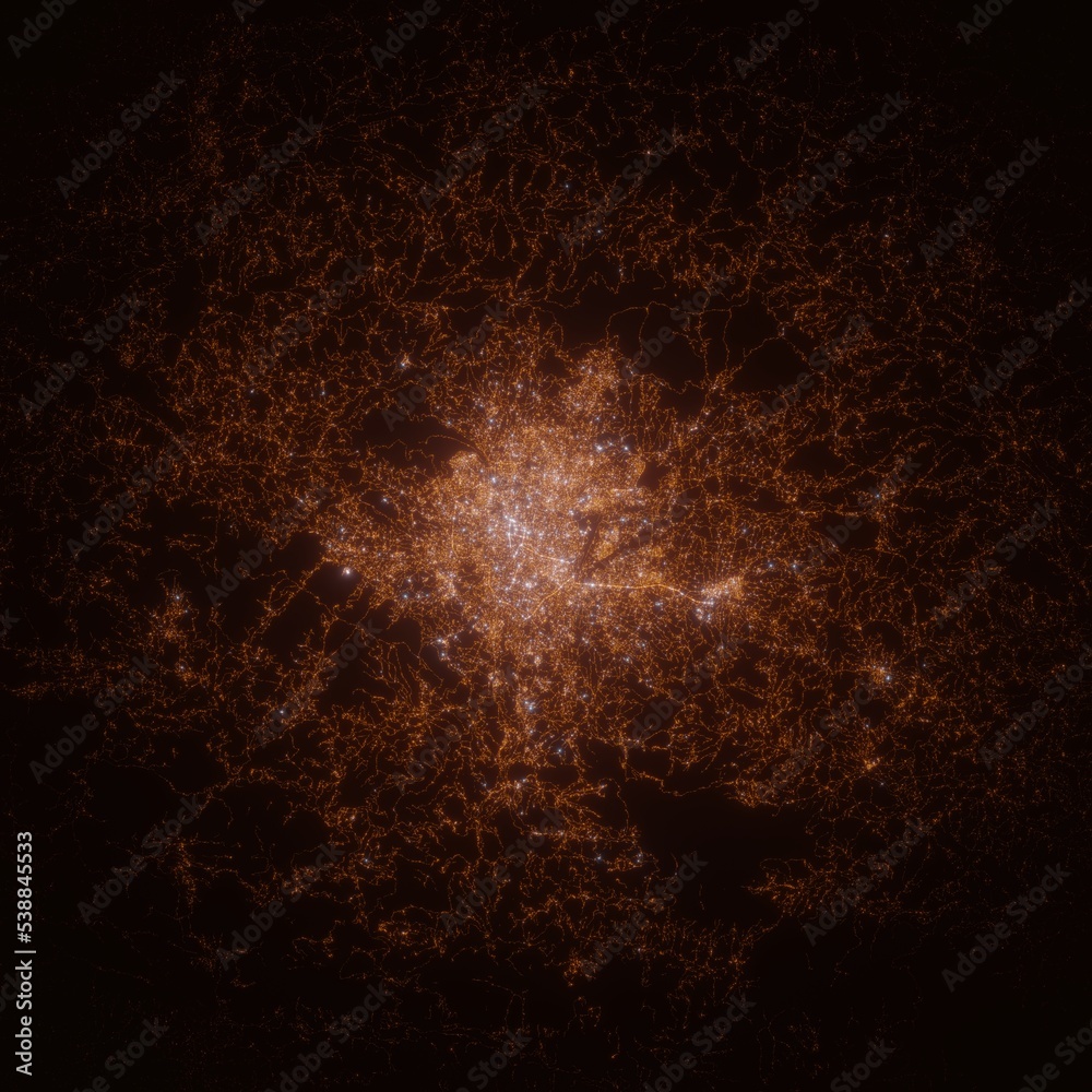 Kathmandu (Nepal) street lights map. Satellite view on modern city at ...