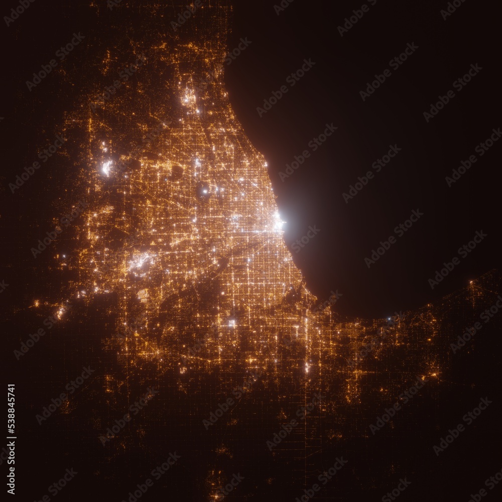 Chicago (Illinois, USA) street lights map. Satellite view on modern ...