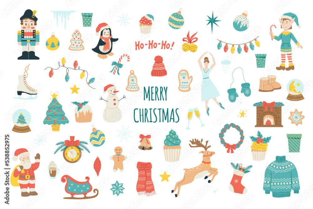 Christmas set. Clipart. Flat vector illustration Stock Vector | Adobe Stock