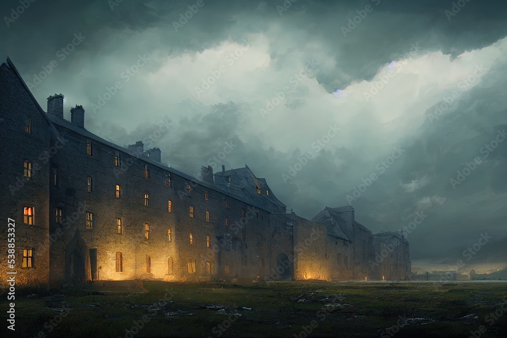 Medieval Castle Fortress in Scottish Plain - Digital Art, 3D Render ...
