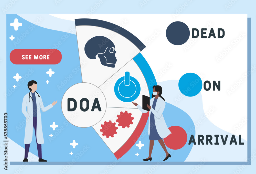 DOA - Dead On Arrival acronym. business concept background. vector ...