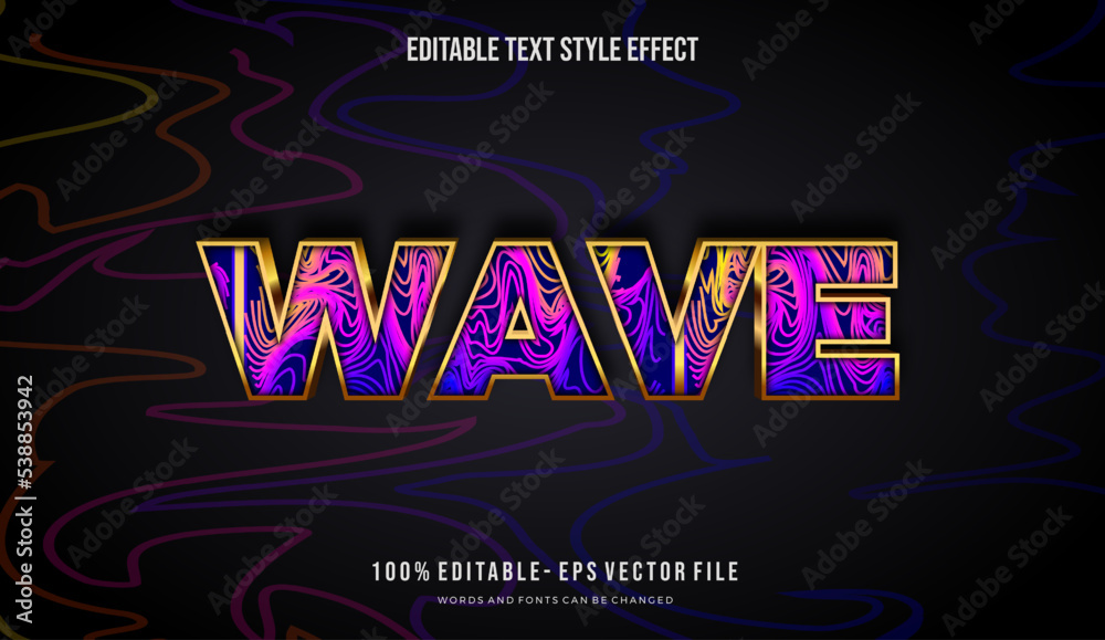 wavy texture lines with gold color text style effect. Editable vector ...