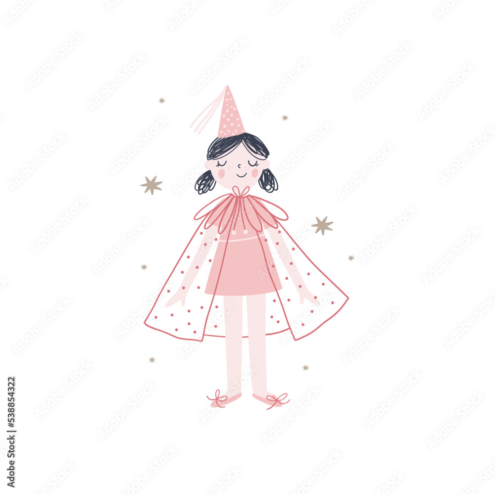 Cute little girl fairy princess vector print. Fairytale girl character ...