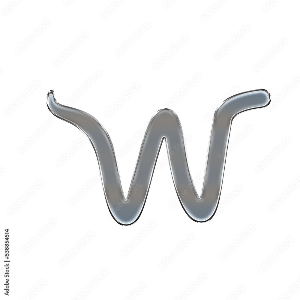 Silver Chrome Calligraphy Alphabet Letter W, Cursive W Stock ...