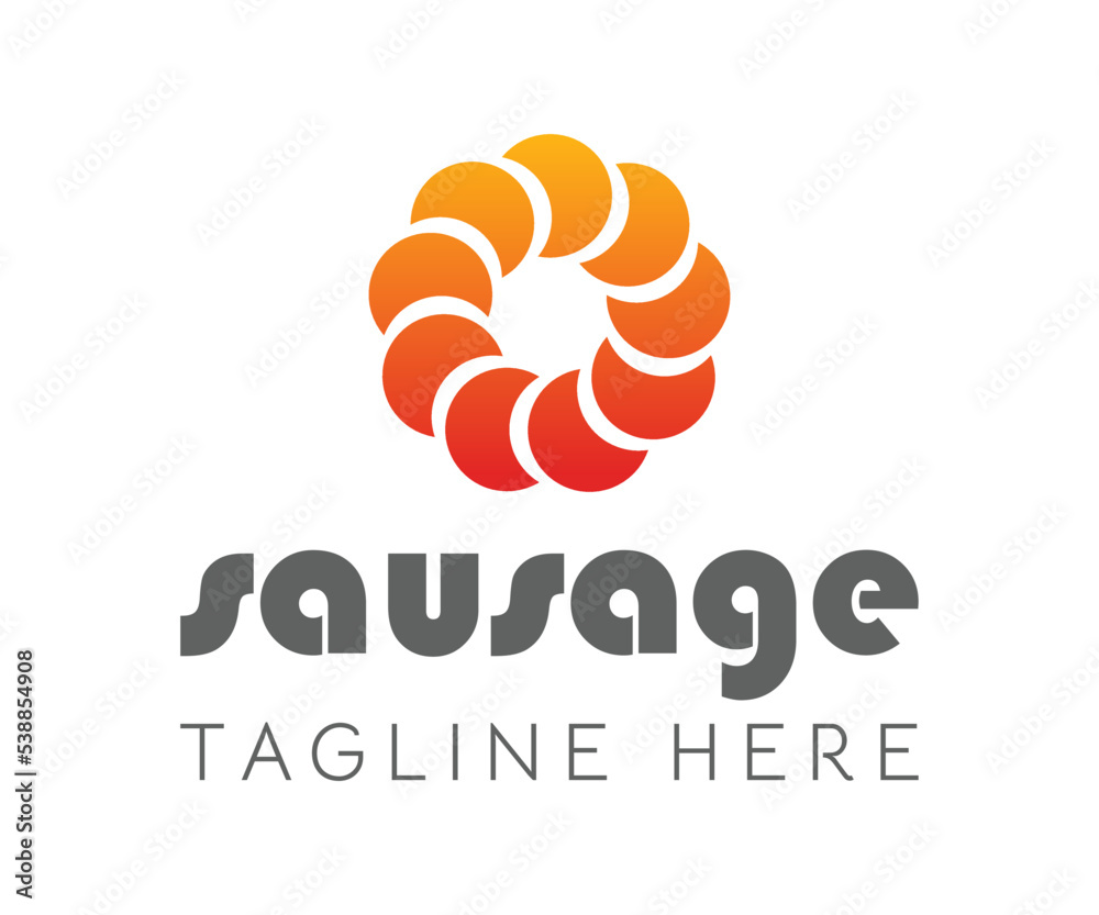 Abstract logo of sausage slices. Fast food and Street food logo. Fresh sausage logo for pork and ...