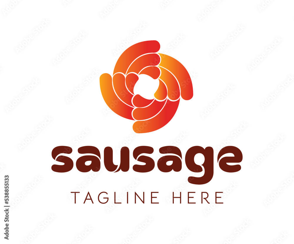Abstract logo of sausage slices. Fast food and Street food logo. Fresh sausage logo for pork and ...
