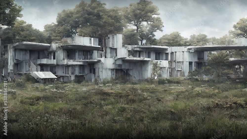 Architecture of the future, a ruined city overgrown with greenery ...