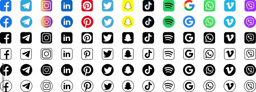 Icon set of popular social applications with rounded corners. Social ...