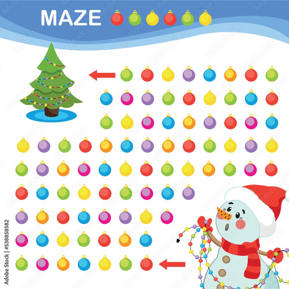 Snowman. Maze game for kids. Christmas printable maze. Logic ...