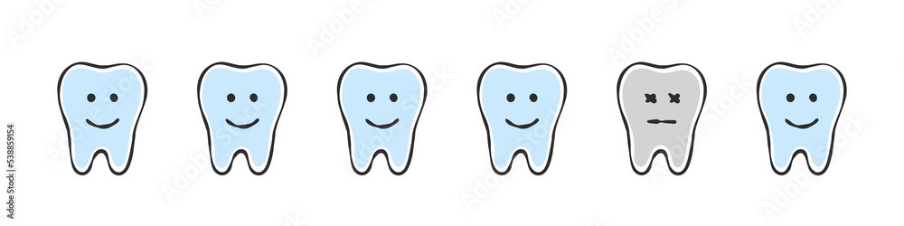 Teeth with emoticons. Sketch style drawing. Infographics in dentistry ...