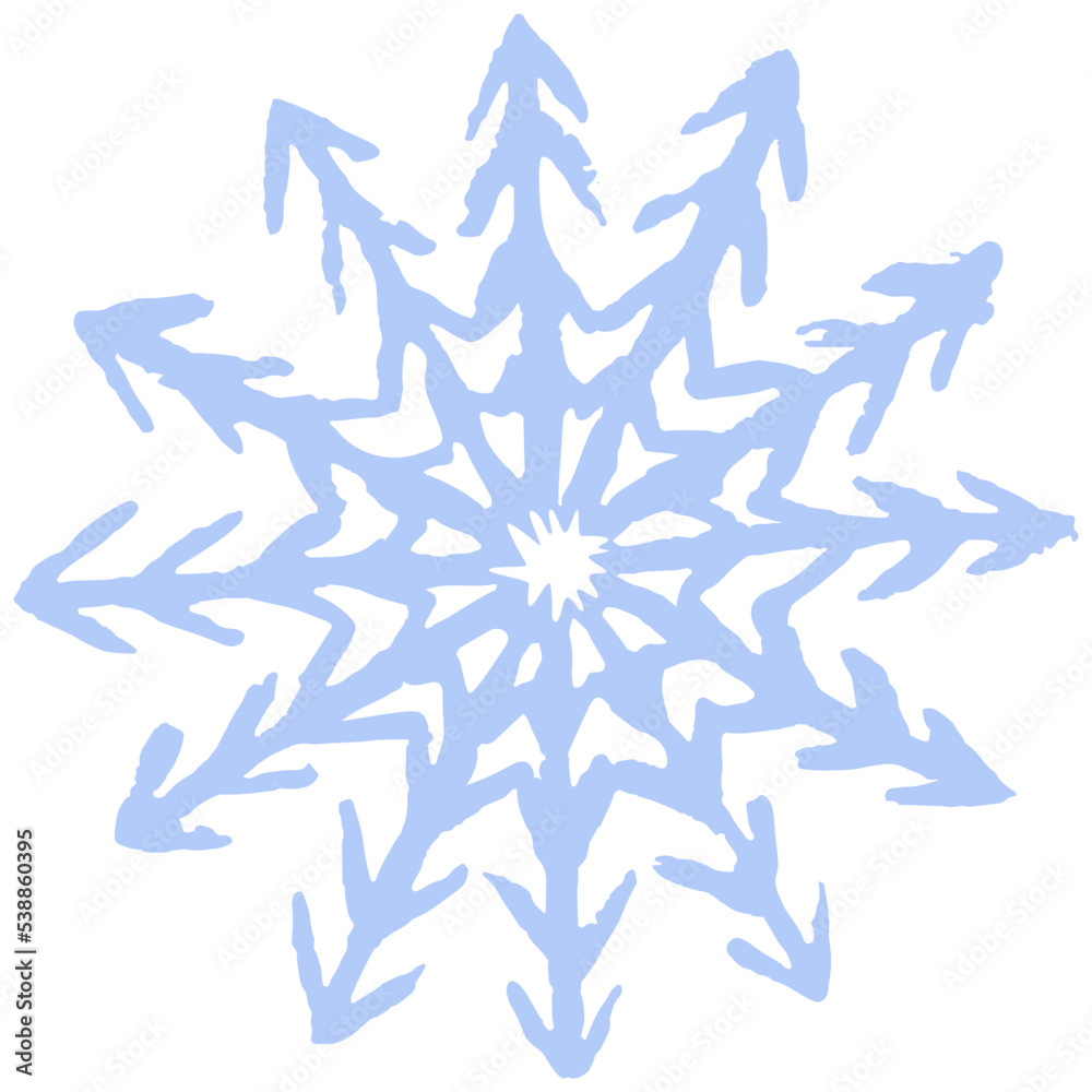 Rough hand-drawn single blue snowflake. Simple winter vector clipart ...