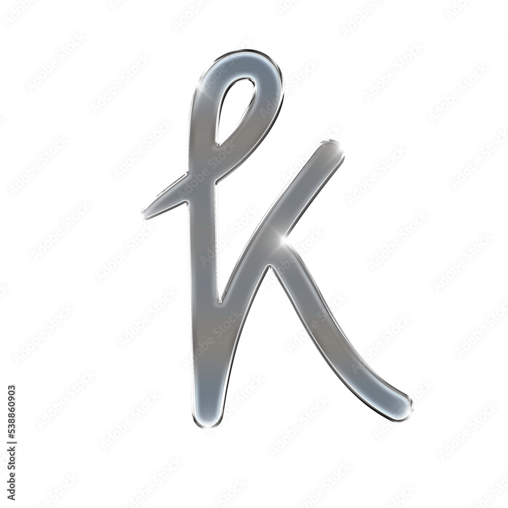 Silver Chrome Sparkles Calligraphy Alphabet Letter K, Cursive K Stock ...