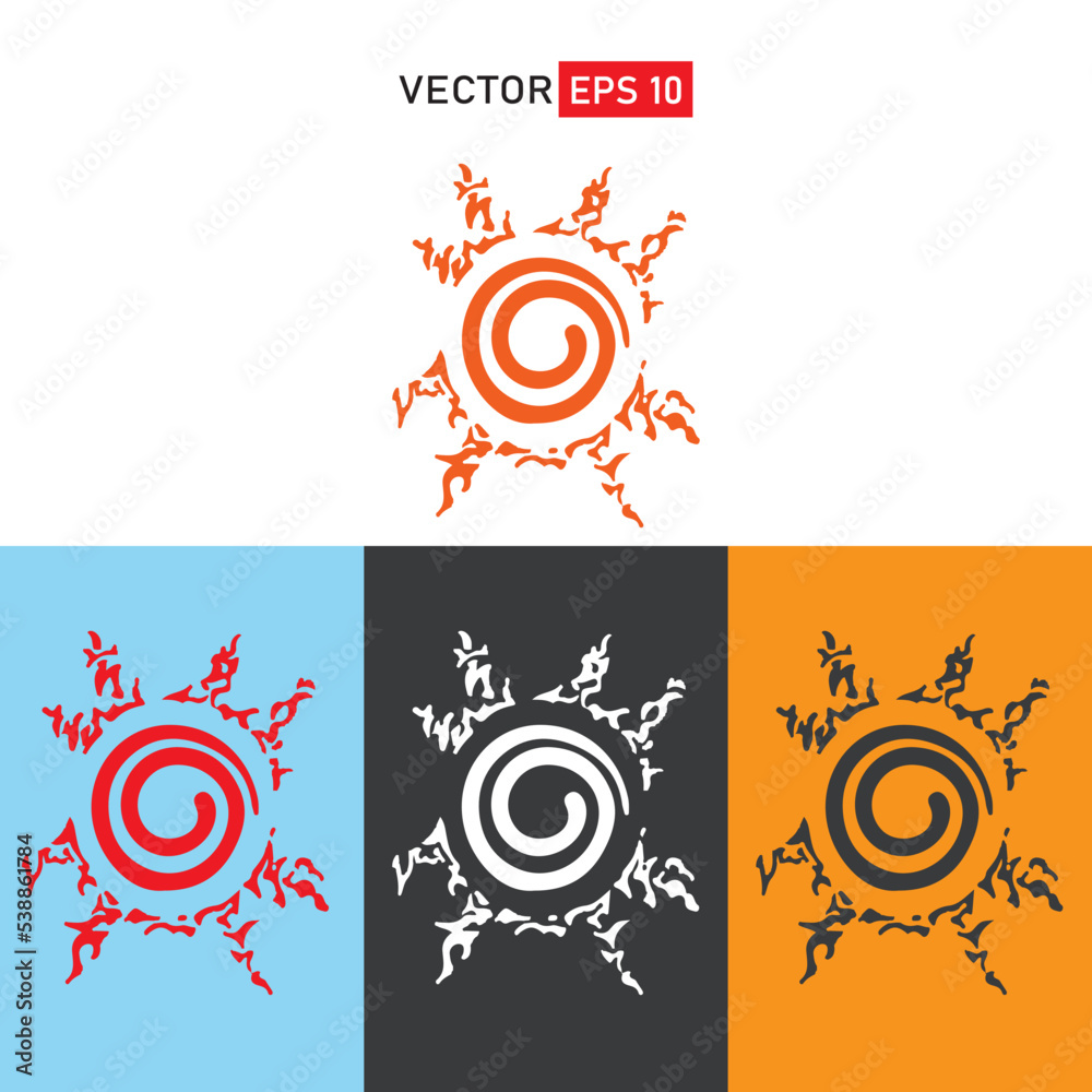 seal logo nine tail kyubi or fuin logo isolated in white blue black ...