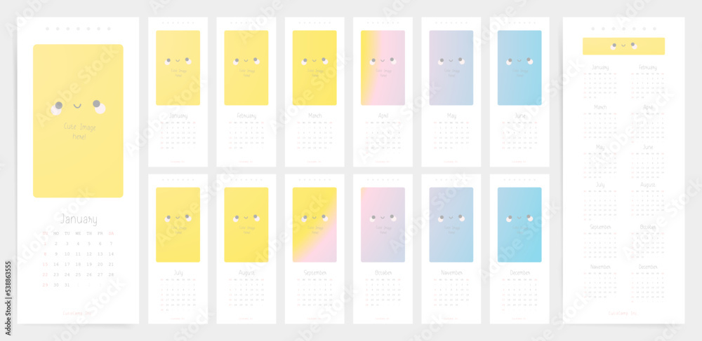 Monthly calendar template for 2023 year. Week starts on Sunday. Long ...